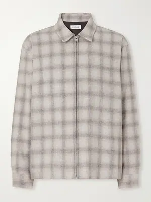 FRAME Checked Wool-blend Flannel Zip-up Overshirt - Neutrals