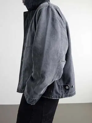 John Elliott Corduroy-trimmed Paint-splattered Denim Jacket