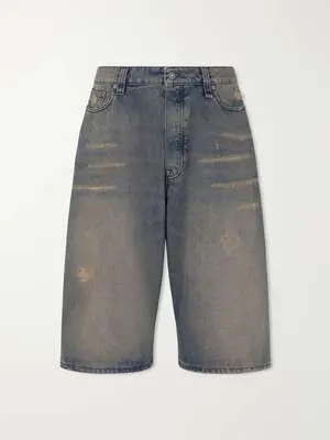 424 Big Daddy Wide-leg Distressed Denim Shorts - Blue