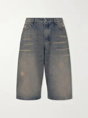 424 Big Daddy Wide-leg Distressed Denim Shorts - Blue