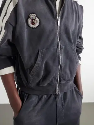 424 Logo-embroidered Distressed Cotton-jersey Zip-up Hoodie
