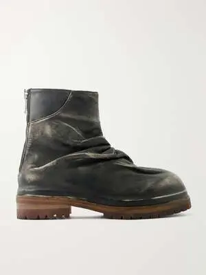 424 Marathon Distressed Leather Biker Boots - Black