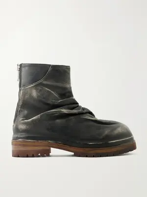 424 Marathon Distressed Leather Biker Boots - Black