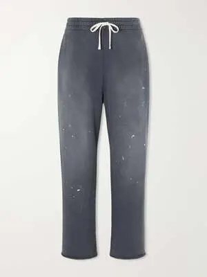 John Elliott Straight-leg Paint-splattered Cotton-jersey Drawstring Sweatpants - Gray