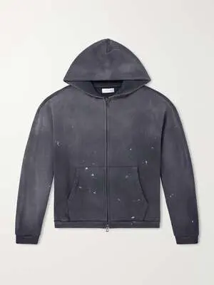 John Elliott Odean Frances Paint-splattered Distressed Cotton-jersey Zip-up Hoodie - Gray