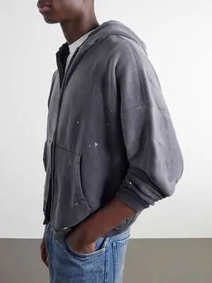 John Elliott Odean Frances Paint-splattered Distressed Cotton-jersey Zip-up Hoodie