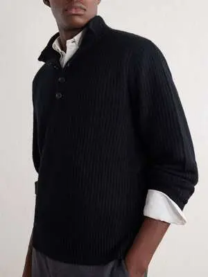 JAMES PERSE Ribbed Cashmere Polo Sweater