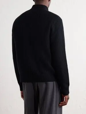 JAMES PERSE Ribbed Cashmere Polo Sweater - Black