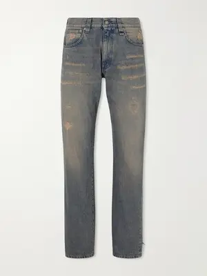 424 Loose Straight-leg Distressed Jeans - Blue