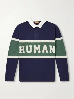 HUMAN MADE Logo-intarsia Wool-blend Polo Sweater - Blue