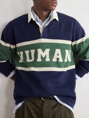 HUMAN MADE Logo-intarsia Wool-blend Polo Sweater - Blue