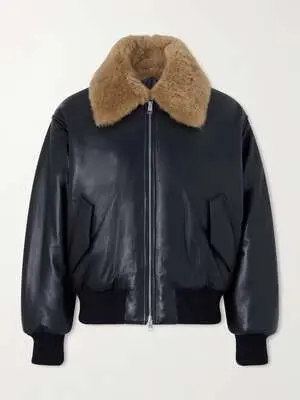 AMI Paris Padded Shearling-trimmed Full-grain Leather Jacket - Black