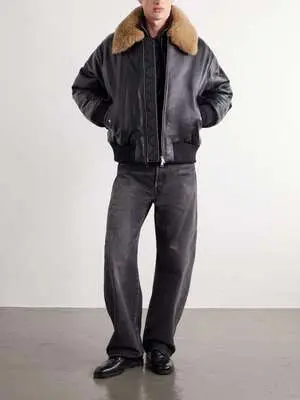AMI Paris Padded Shearling-trimmed Full-grain Leather Jacket