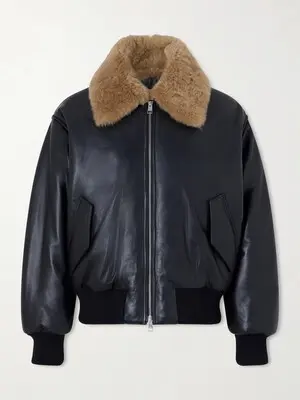 AMI Paris Padded Shearling-trimmed Full-grain Leather Jacket - Black