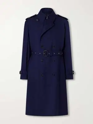 Celine Mayfair Double-breasted Belted Wool-gabardine Trench Coat - Navy