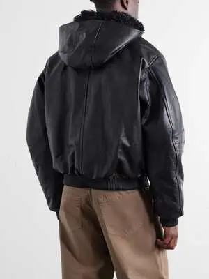 424 Padded Distressed Shearling-trimmed Leather Jacket