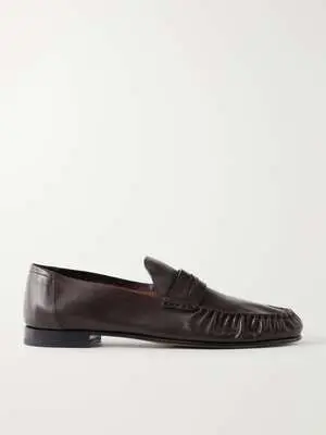 THE ROW Theo Gathered Leather Loafers - Brown
