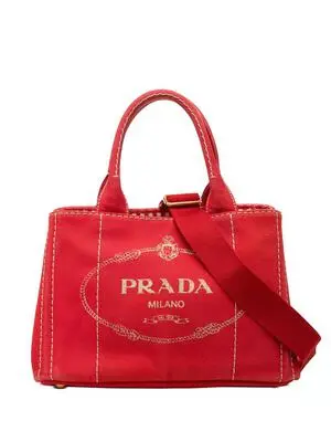 Prada 2013-2026 Small Canvas Canapa Logo Tote Satchel - Red