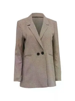 ANINE BING Houndstooth-print Double-breasted Blazer - Neutrals