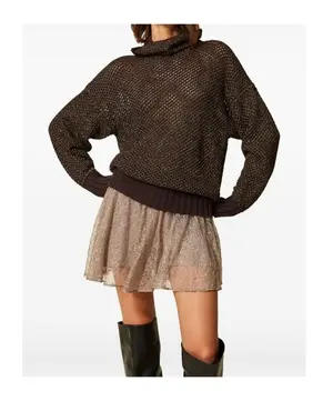 TWINSET Mesh Turtleneck Jumper With Lurex