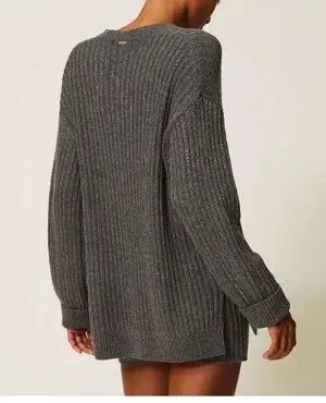 TWINSET Wool Blend Cardigan With Rhinestones