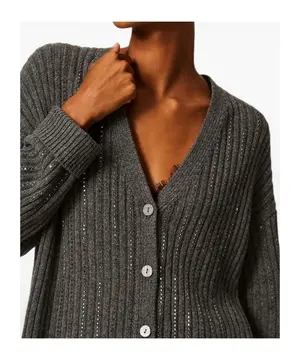 TWINSET Wool Blend Cardigan With Rhinestones