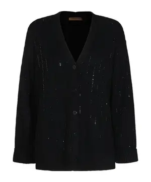 TWINSET Wool Blend Cardigan With Rhinestones - Black