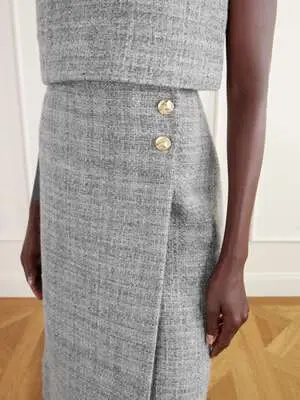 Cara Cara Luca Button-detailed Wool-blend Tweed Midi Skirt