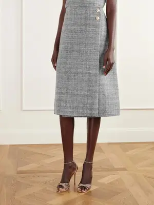 Cara Cara Luca Button-detailed Wool-blend Tweed Midi Skirt