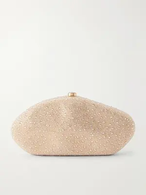 Cult Gaia Caldera Crystal-embellished Suede Clutch - Neutrals