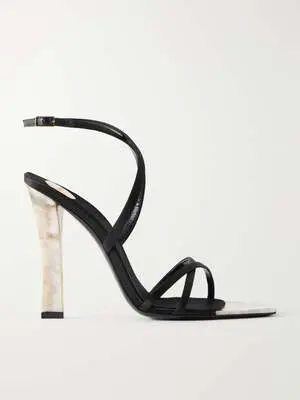 Saint Laurent Lutetia 110 Mother-of-pearl And Crepe-satin Sandals - Black