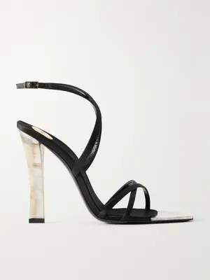 Saint Laurent Lutetia 110 Mother-of-pearl And Crepe-satin Sandals - Black
