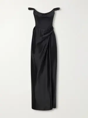 VIVIENNE WESTWOOD Camille + Mabel Bead-embellished Draped Duchess-satin Corset Gown - Black