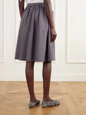 MAISON MARGIELA Gathered Paint-splattered Denim Midi Skirt
