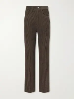 Auralee Wool And Cashmere-blend Corduroy Straight-leg Pants - Brown