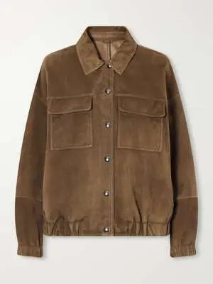 Brunello Cucinelli Gathered Paneled Suede Jacket - Brown