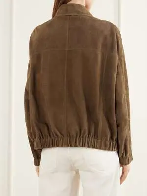 Brunello Cucinelli Gathered Paneled Suede Jacket