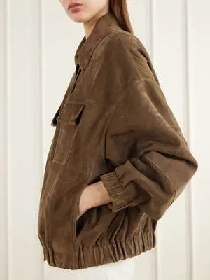 Brunello Cucinelli Gathered Paneled Suede Jacket