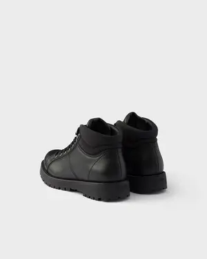 Prada Lace-up Leather And Re-nylon Booties - Black