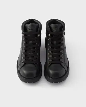 Prada Lace-up Leather And Re-nylon Booties - Black