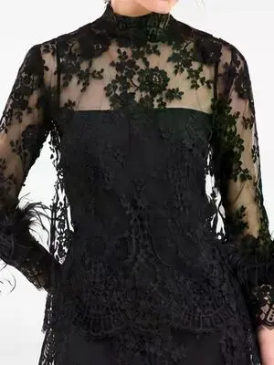 GEMY MAALOUF Feather-trim Lace Top