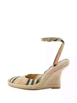 Burberry Check Canvas Wedge Sandals - Neutrals