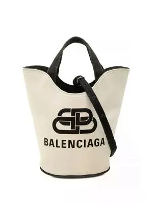 Balenciaga 2020 Canvas Wave Bucket Bag Xs Satchel - White