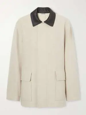 Auralee Leather-trimmed Wool-tweed Blouson Jacket - Ivory
