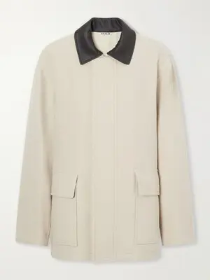 Auralee Leather-trimmed Wool-tweed Blouson Jacket - Neutrals