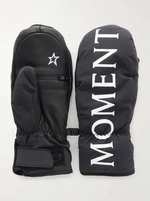 Perfect Moment Macro Logo-printed Padded Shell And Leather Mittens - Black