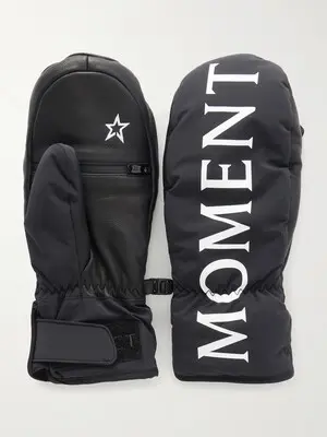 Perfect Moment Macro Logo-printed Padded Shell And Leather Mittens - Black