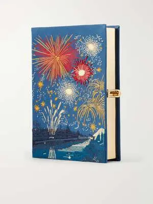 OLYMPIA LE-TAN Fireworks In Paris Embroidered Canvas Clutch - Navy