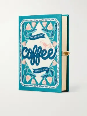 OLYMPIA LE-TAN Coffee Embroidered Canvas Clutch - Blue