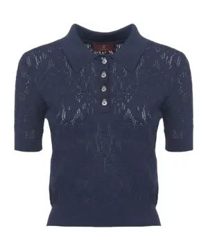 DONDUP Open-knit Short-sleeved Polo Shirt - Black